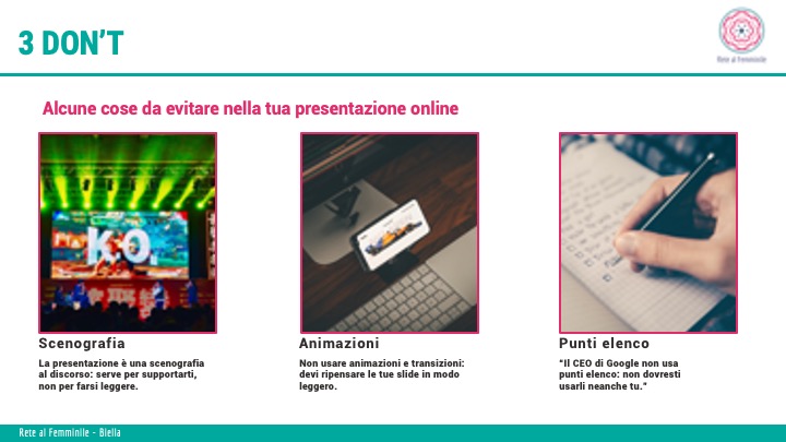 Slide efficaci per eventi online - Rete al Femminile